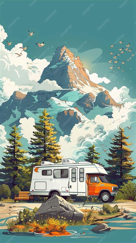 Whimsical Illustrations Summer Road Trips Rv Adventures Crosscountry Journeys Premium Ai