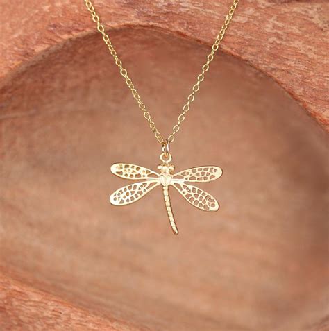 Gold Dragonfly Necklace Bug Necklace Dragonfly Pendant Etsy