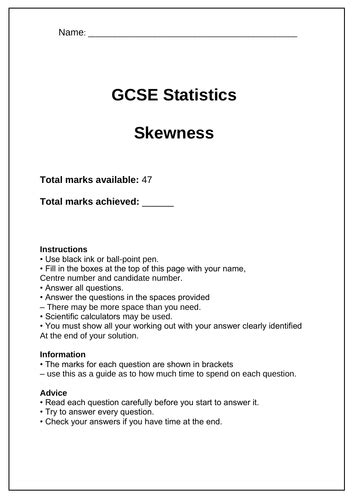 Skewness Exam Questions Gcse Statistics Teaching Resources