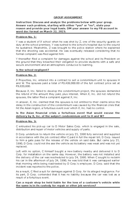Group Assignment No 1 Obligations And Contract Group Assignment
