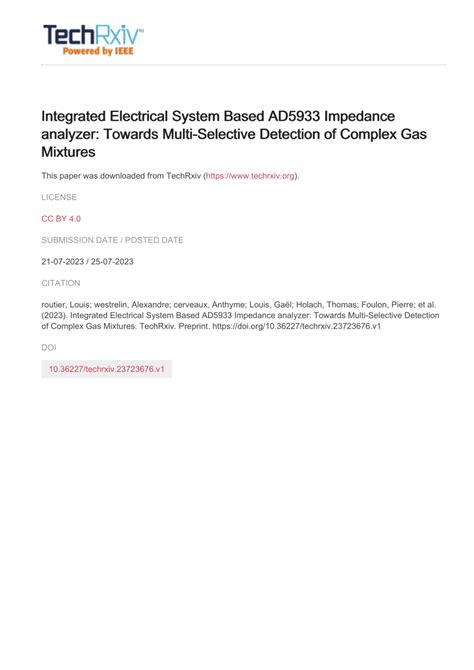 Pdf Integrated Electrical System Based Ad5933 Impedance Analyzer Towards Multi Selective