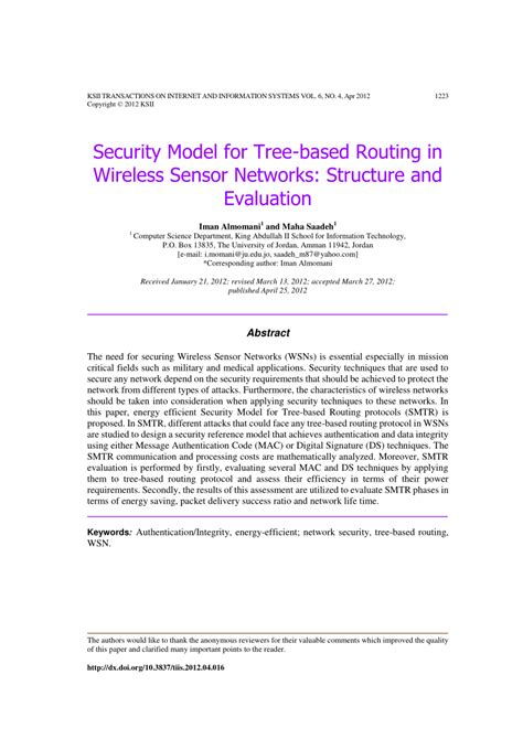Pdf Security Model For Tree Based Routing In Wireless Sensor Networks Structure And Evaluation