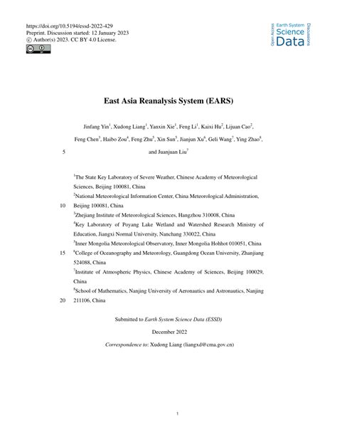 Pdf East Asia Reanalysis System Ears