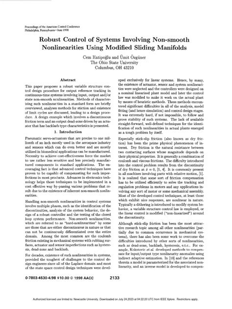 Robust Control Of Systems Involving Non Smooth Nonlinearities Using