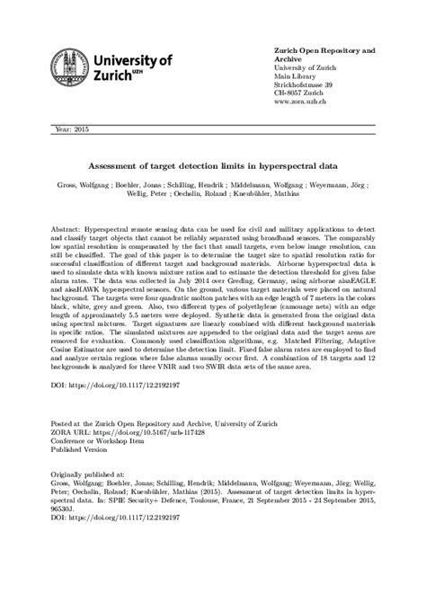 Pdf Assessment Of Target Detection Limits In Hyperspectral Data