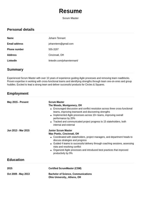 Scrum Master Resume Examples And Writing Tips Cvwizard