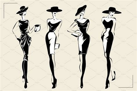 Retro Fashion Silhouettes Fashionprojectscardsimages Illustration