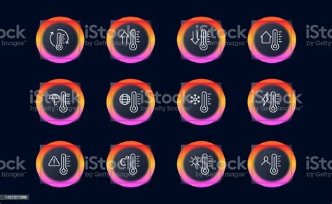 온도계 아이콘을 설정합니다 낮은 고온 방한 일기 예보 섭씨 온도 날씨 개념입니다 파스텔 색 배경입니다 비즈니스에 대 한 벡터 라인 아이콘 가정 난방에 대한 스톡 벡터 아트