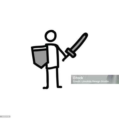 칼과 방패 스틱맨 벡터 일러스트 총알 저널 Bujo 클립 아트에 대한 손으로 그린 보호 및 방어 Bullet Journal에 대한 스톡 벡터 아트 및 기타 이미지 Istock