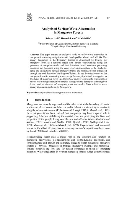 Pdf Analysis Of Surface Wave Attenuation In Mangrove Forests