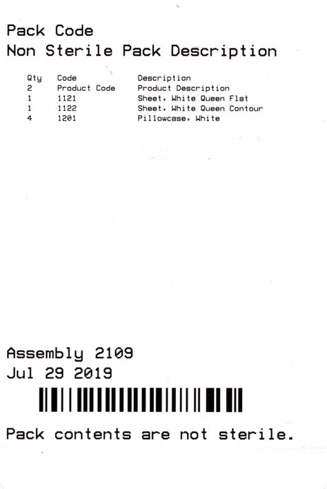 Linenmaster Assembly Label Examples