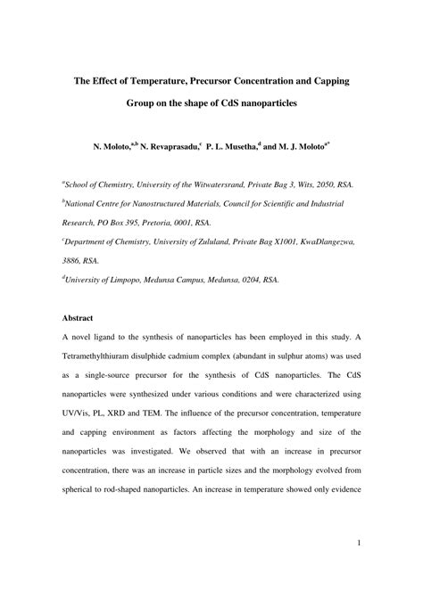 Pdf Effect Of Temperature Precursor Concentration And Capping Group