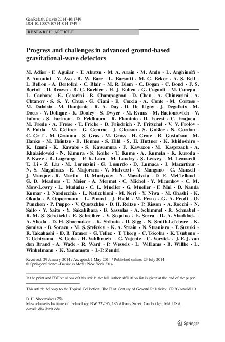 Pdf Progress And Challenges In Advanced Ground Based Gravitational Wave Detectors