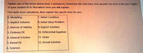 SOLVED Explain One Of The Terms Below Max 3 Sentences Determine The Mod Base And Calculate