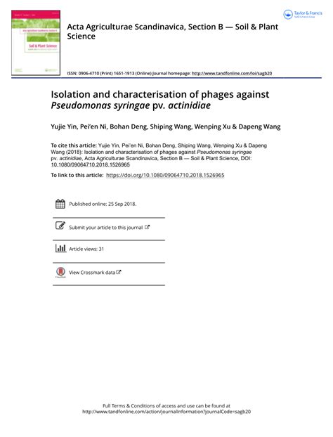 Pdf Isolation And Characterisation Of Phages Against Pseudomonas Syringae Pv Actinidiae