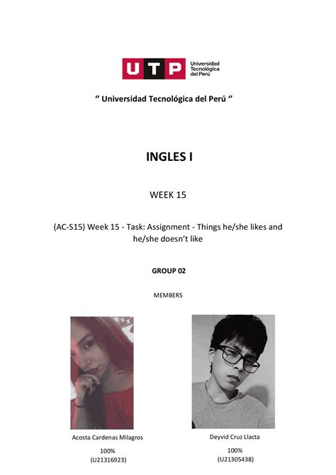 Ac S15week 15 Task Assignment Things Heshe Likes And Heshe