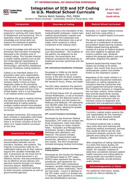 24 Integration Of Icd And Icf Coding In Us Medical School Curriculum
