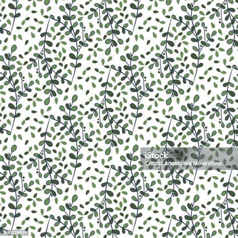 나뭇 가지가있는 매끄러운 꽃 무늬 식물 배경 반복되는 지문 당신의 디자인을 위한 허브 질감 디자인을 피우십시오 손으로 그린 벡터 그림 가을에 대한 스톡 벡터 아트 및 기타