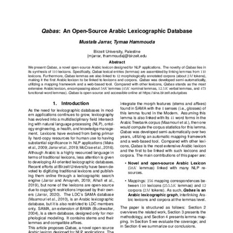 Qabas An Open Source Arabic Lexicographic Database Acl Anthology