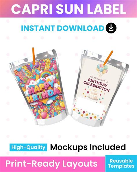 Editable Capri Sun Label Template Juice Pouch Wrap Canva Custom