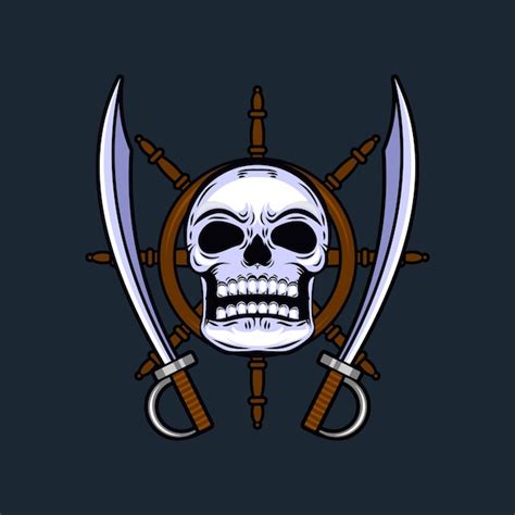 Пираты черепа с векторной иллюстрацией двойных мечей Премиум вектор