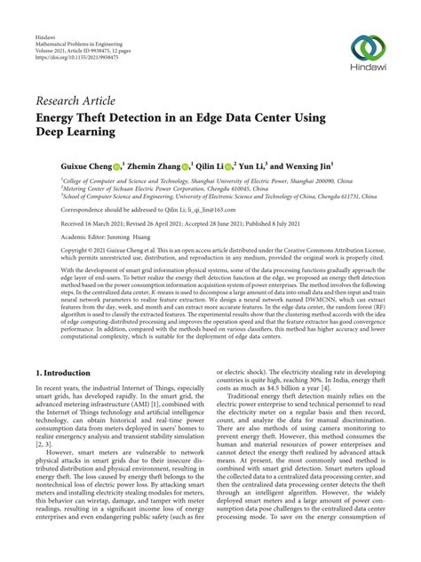 pdf energy theft detection in an edge data center using deep learning