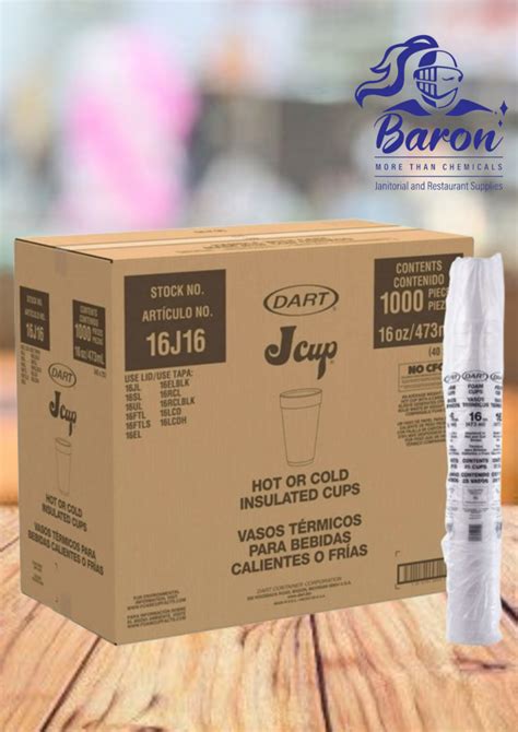 16j16 Dart White Foam Cup 16 Oz Baron Chemicals