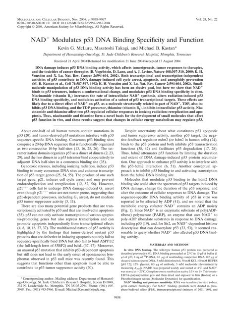 Pdf Nad Modulates P53 Dna Binding Specificity And Function