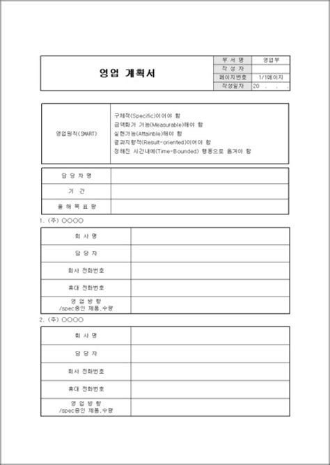 영업계획서신년도 영업계획 작성가이드 네이버 블로그