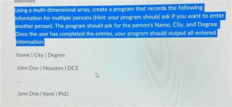 Solved Using A Multi Dimensional Array Create A Program
