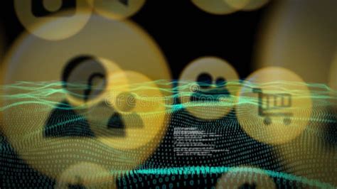 Binary Code And Digital Wave Animation Over Social Media Icons Stock