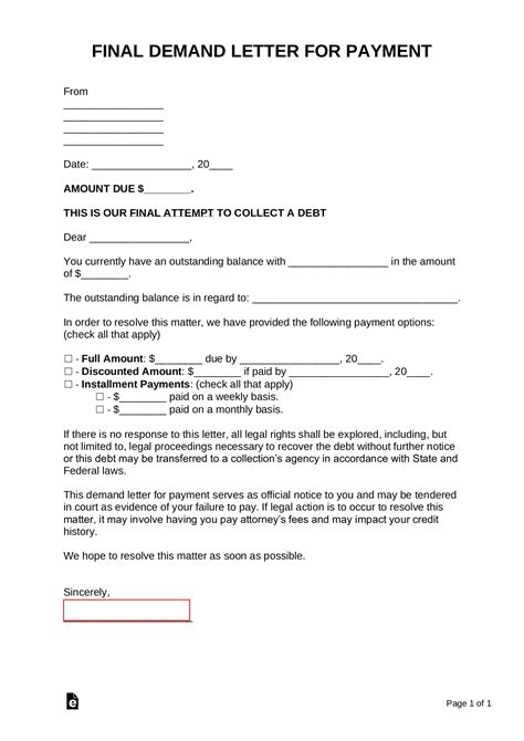 Free Final Demand Letter For Payment Pdf Word Eforms
