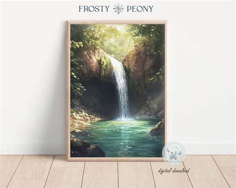 Dopaprint Soothing Sunlit Waterfall Art Print Nature Lakeside Scenery