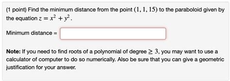 Solved Point Find The Minimum Distance From The Point Chegg