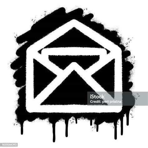 스프레이 페인티드 그래피티 메일 아이콘 흰색 배경으로 격리된 스프레이 흰색 위에 검은색으로 오버레이 스프레이가 있는 그래피티 봉투 0명에 대한 스톡 벡터 아트 및 기타