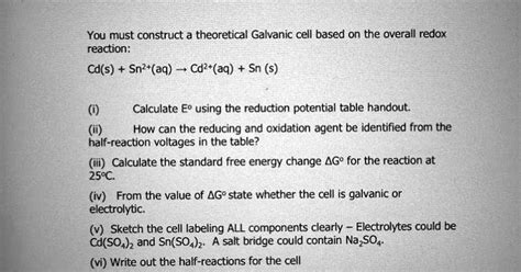 Solved Texts You Must Construct A Theoretical Galvanic Cell Based On