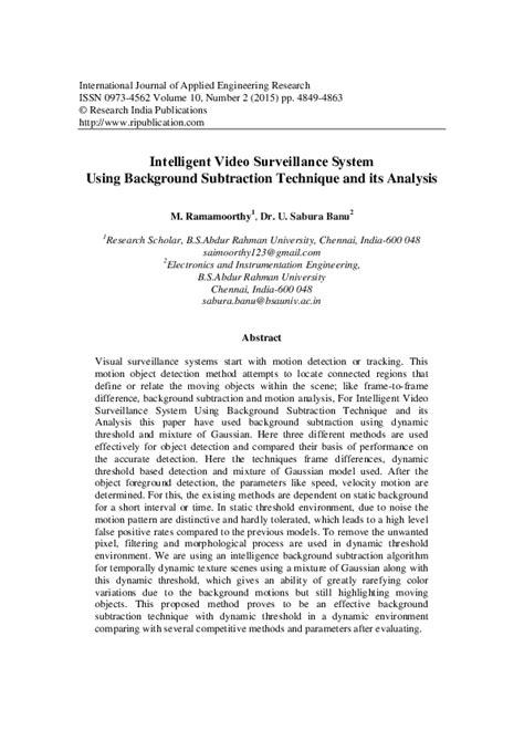 Pdf Intelligent Video Surveillance System Using Background Subtraction Technique And Its