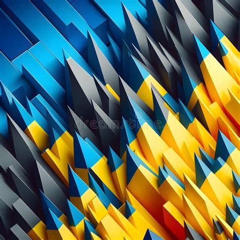 A Dynamic 3d Rendered Pattern Of Sharp Angular Shapes In Blue Yellow