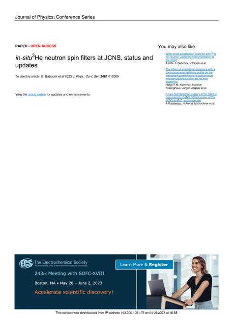 Pdf In Situ 3 He Neutron Spin Filters At Jcns Status And Updates