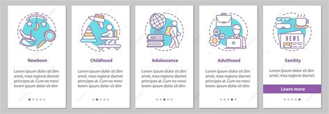 Linear Concepts Depicted In A Human Lifecycle Onboarding Mobile App Page Screen Vector