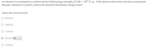 Solved An Electron Is Accelerated In A Uniform Electric