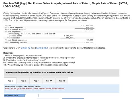 solved problem 7 17 algo net present value analysis