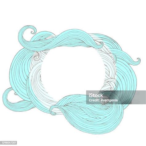 둥근 프레임 재치 물결 모양의 곱슬 구름 소용돌이와 줄무늬의 액자 복사 공간 흐린 청록색 복사 공간 템플릿 관목에 대한 스톡 벡터 아트 및 기타 이미지 Istock
