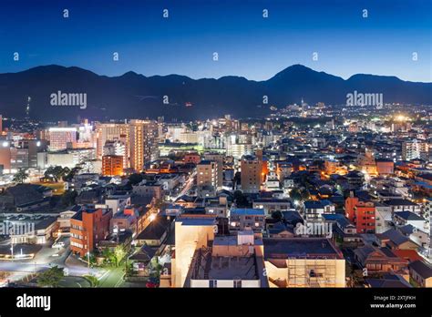 Beppu Oita Japan City Skyline With The Mountains At Blue Hour Stock Photo Alamy