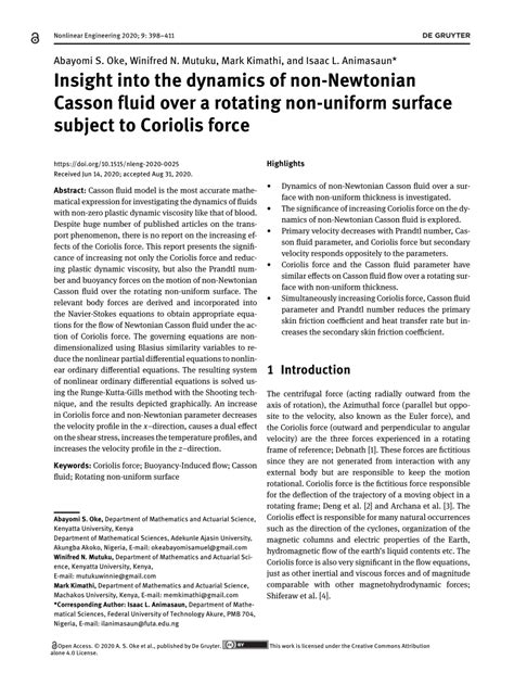 Pdf Insight Into The Dynamics Of Non Newtonian Casson Fluid Over A Rotating Non Uniform