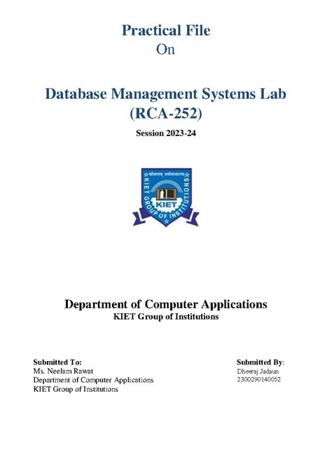 DBMS Practical FILE Dbms Lab Practical File Practical File On Database Management Systems