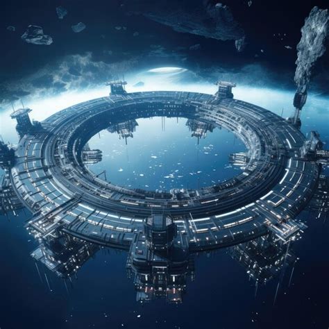 Premium Ai Image A Large Circular Space Station In Space