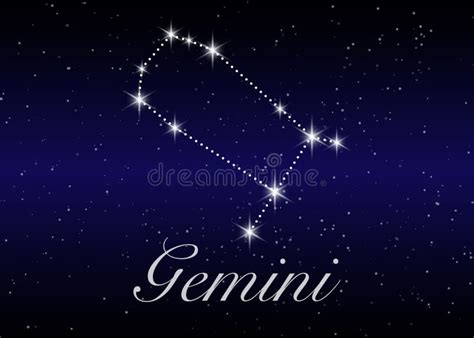 Gemini Zodiac Constellations Sign On Beautiful Starry Sky With Galaxy