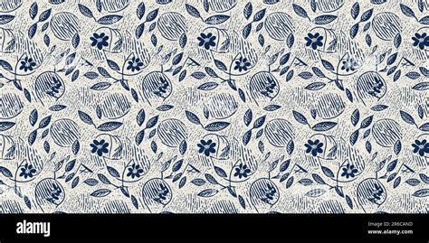 Masculine Indigo Floral Blockprint Linen Seamless Border All Over