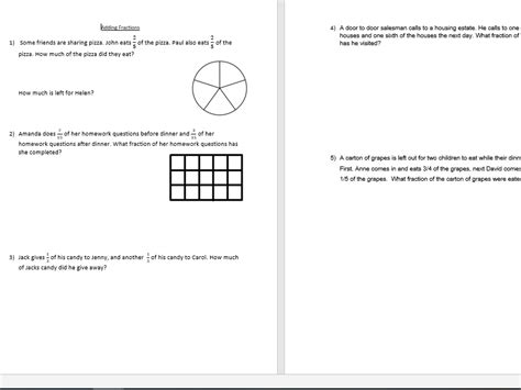 Adding Fractions Word Problems Worksheet Teaching Resources